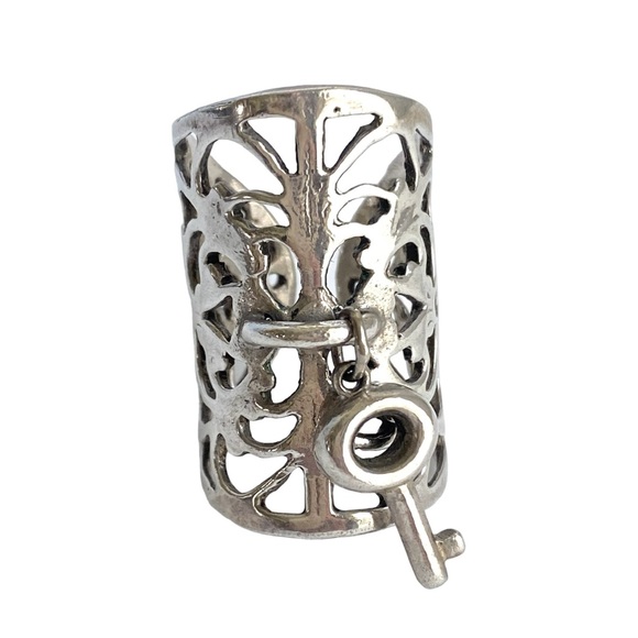 Vintage | Jewelry | Vintage Sterling Silver Ring Cuff Key Dangle Cutout ...